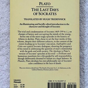 PLATO the Last Days of SOCRATES Penguin Classics Paperback - Etsy