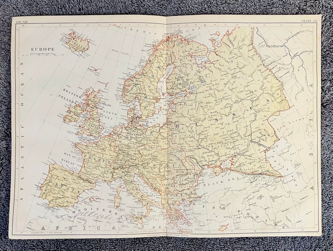 Original ANTIQUE MAP of EUROPE 1883 - Double-page & Partly Colored ...