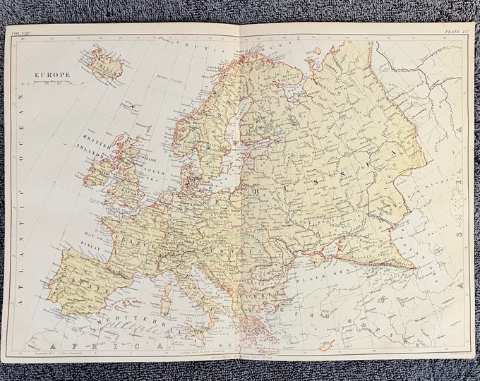 Original ANTIQUE MAP of EUROPE 1883 - Double-page & Partly Colored ...