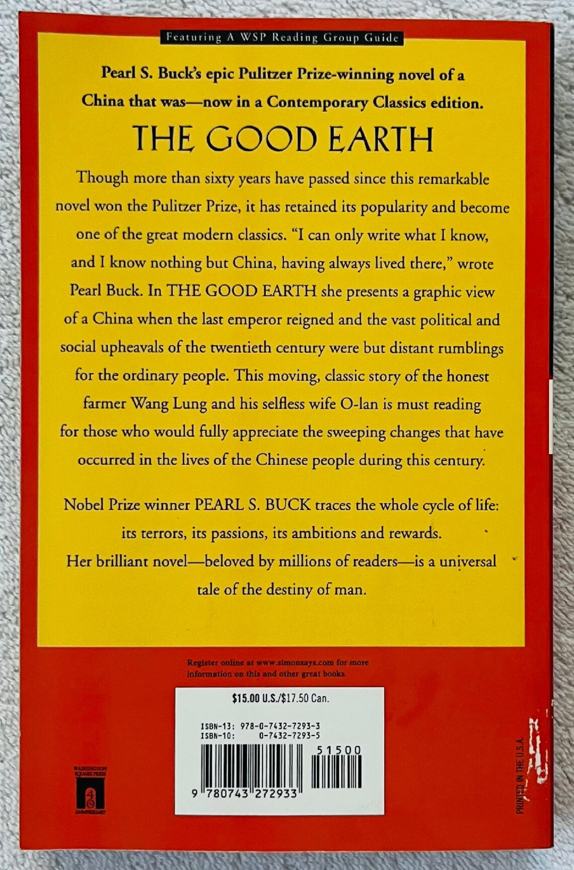 PEARL S. BUCK - the Good Earth - Soft Cover Edition of the Classic ...