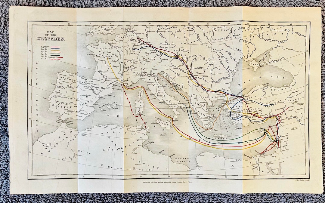 VINTAGE ANTIQUE MAP From 1855 Map of the Crusades Suitable for Framing ...