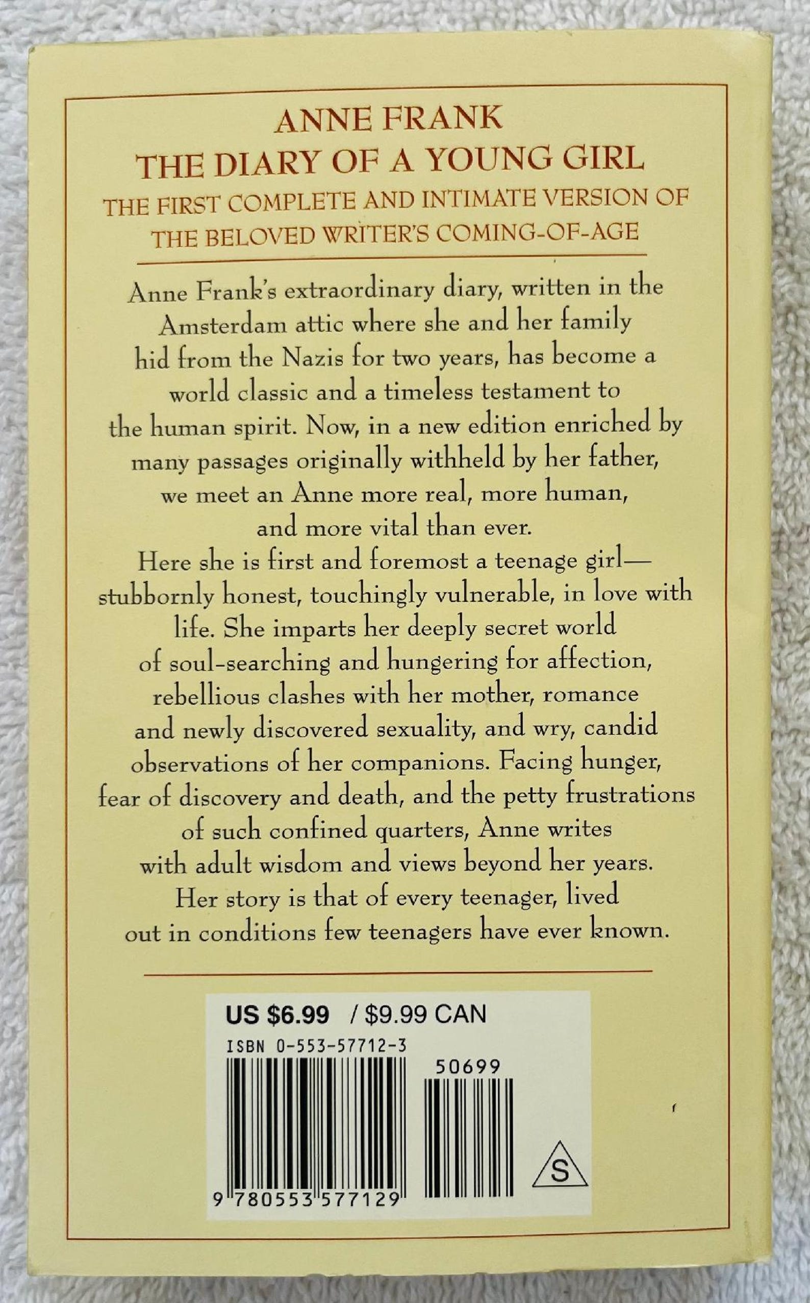 The Diary of ANNE FRANK - 1997 Paperback - the Definitive Edition - Etsy