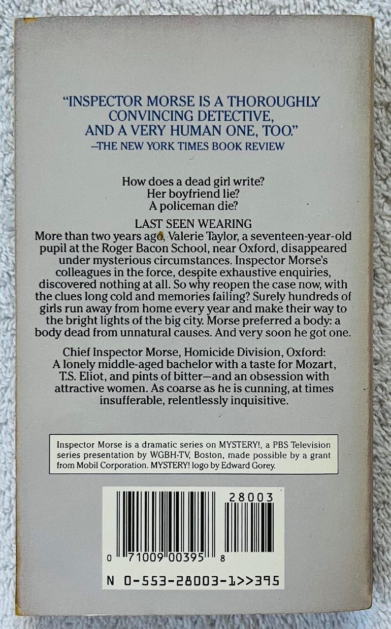 COLIN DEXTER - Last Seen Wearing - 1989 Bantam Paperback Mystery - Etsy