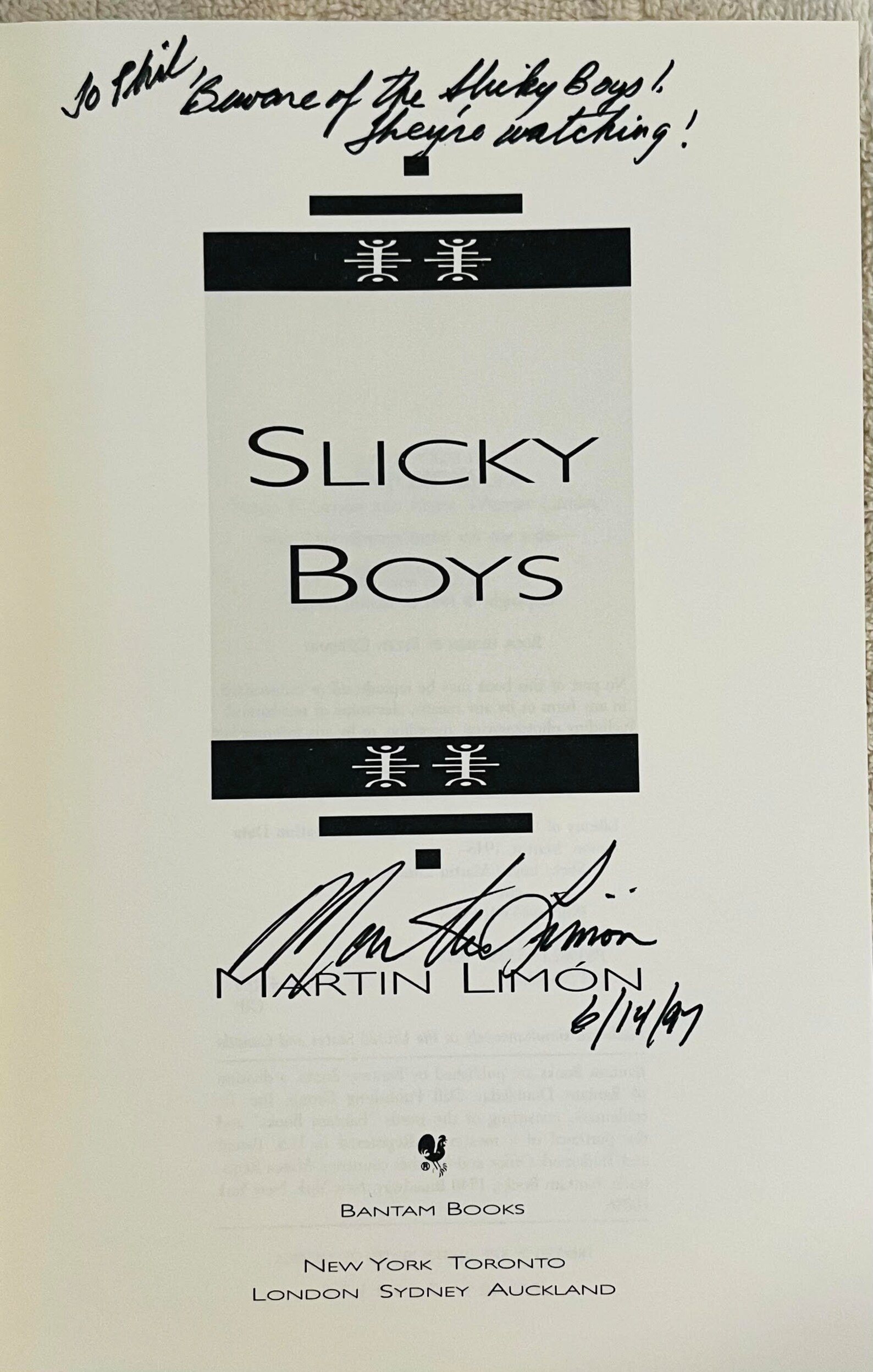 MARTIN LIMON - Slicky Boys - 1997 SIGNED First Printing Hardcover in Dj ...