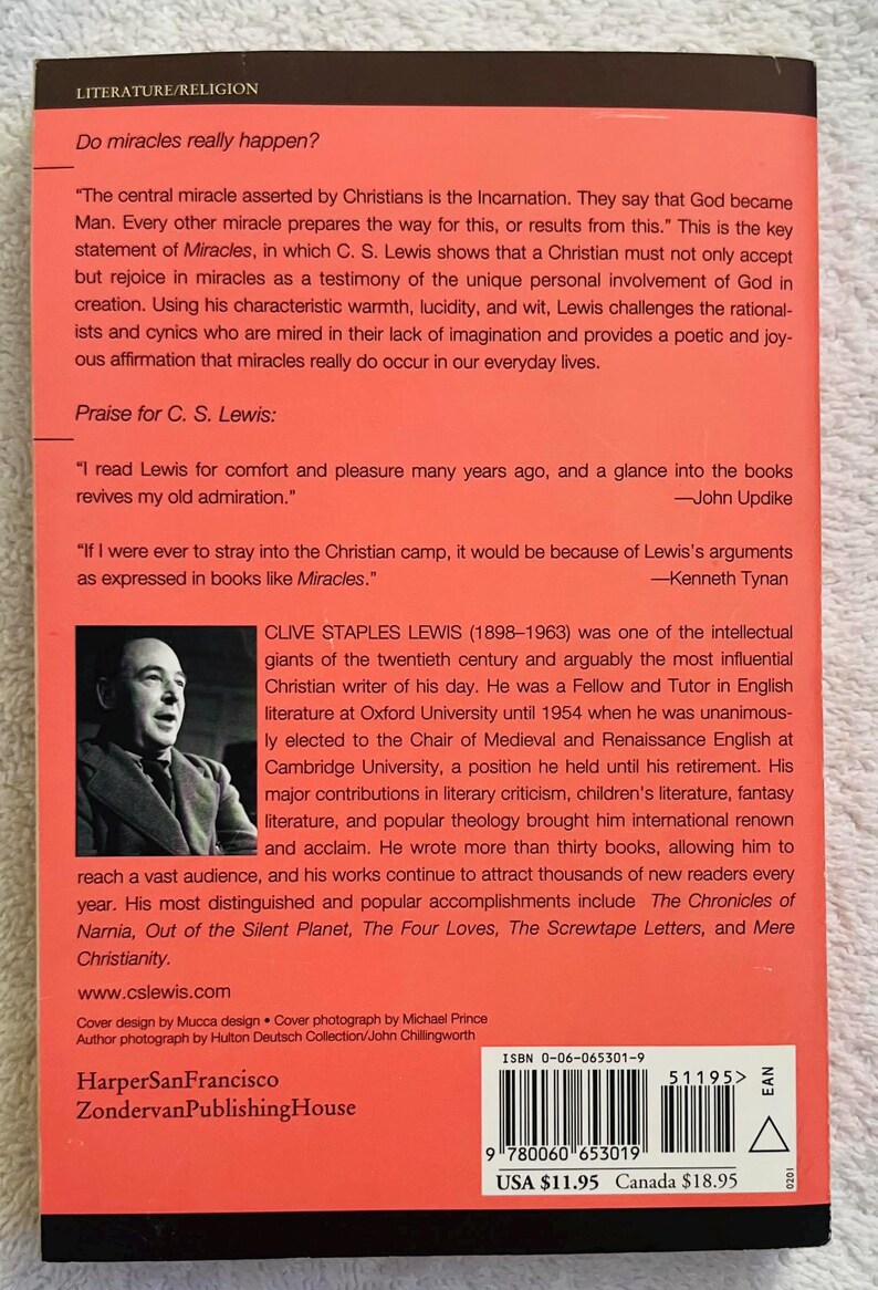C. S. LEWIS - Miracles - 2000 Harper Soft Cover Edition - Christian ...