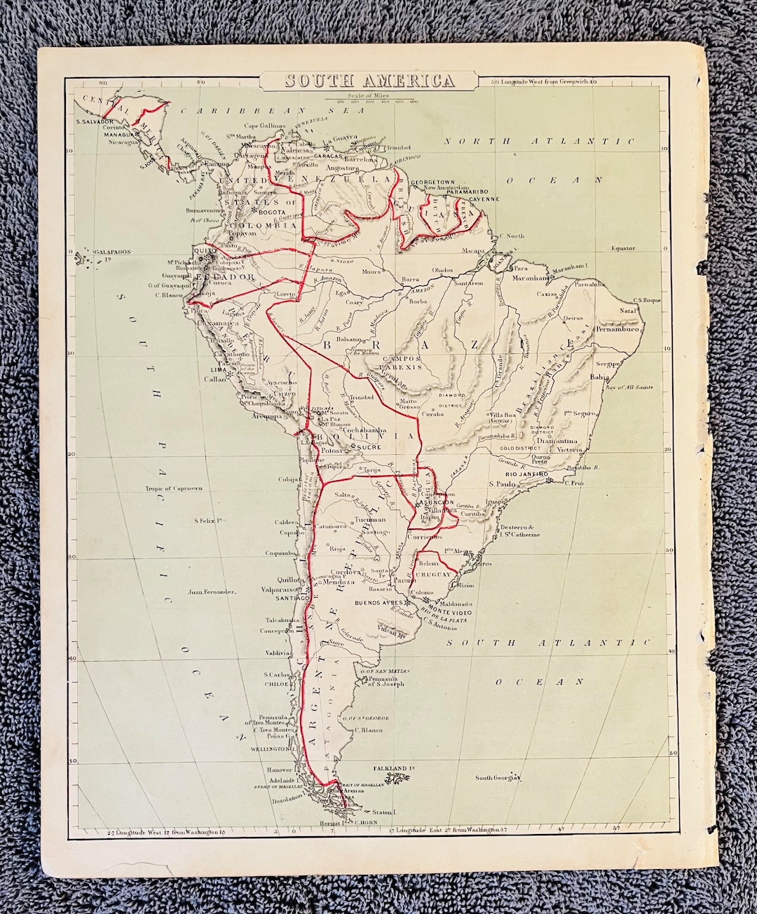 VINTAGE Antique Map of SOUTH AMERICA 1885 - Partly Colored and Suitable ...