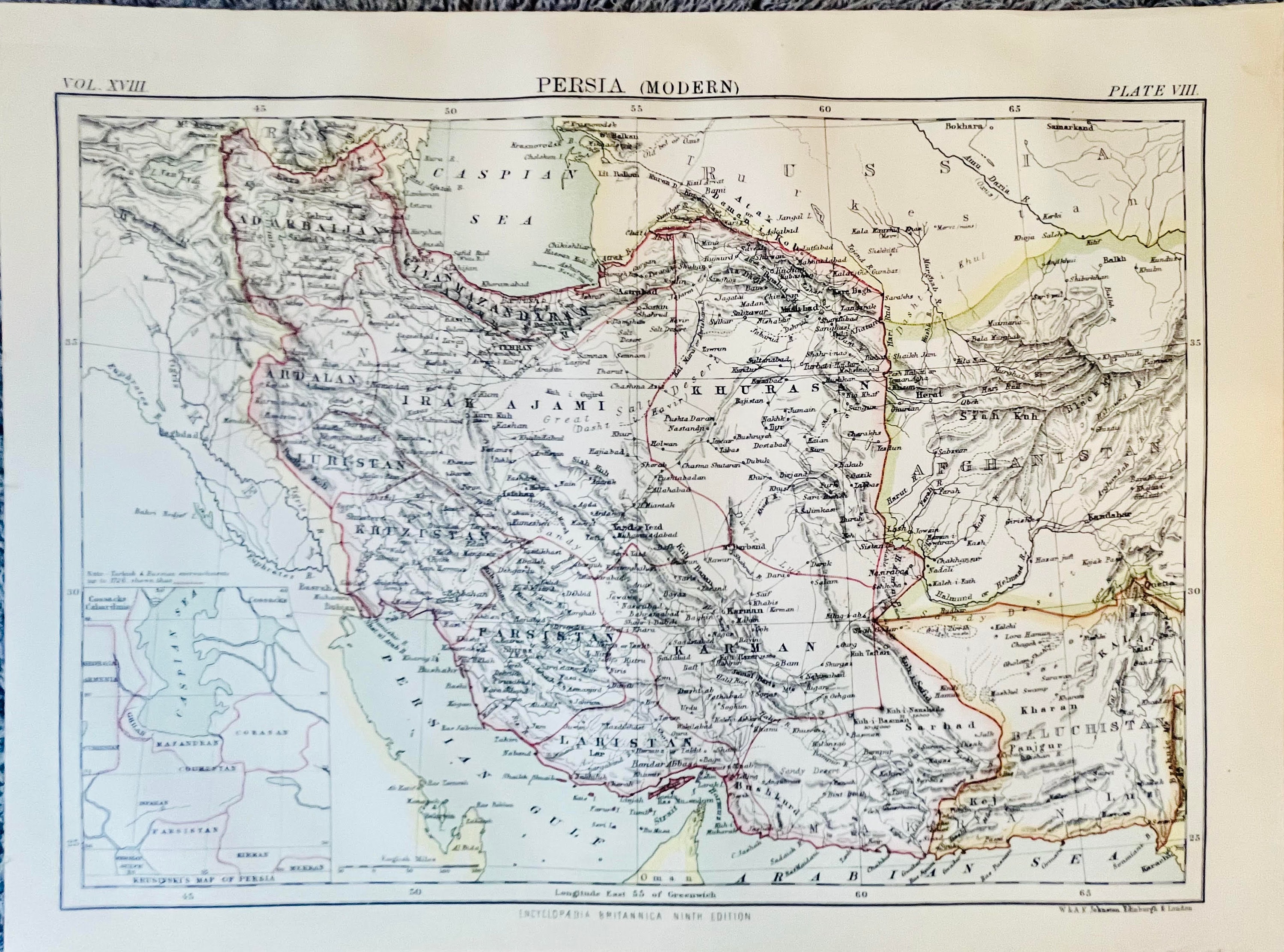 Vintage Original MAP of PERSIA 1883 Partly Colored and Suitable for ...