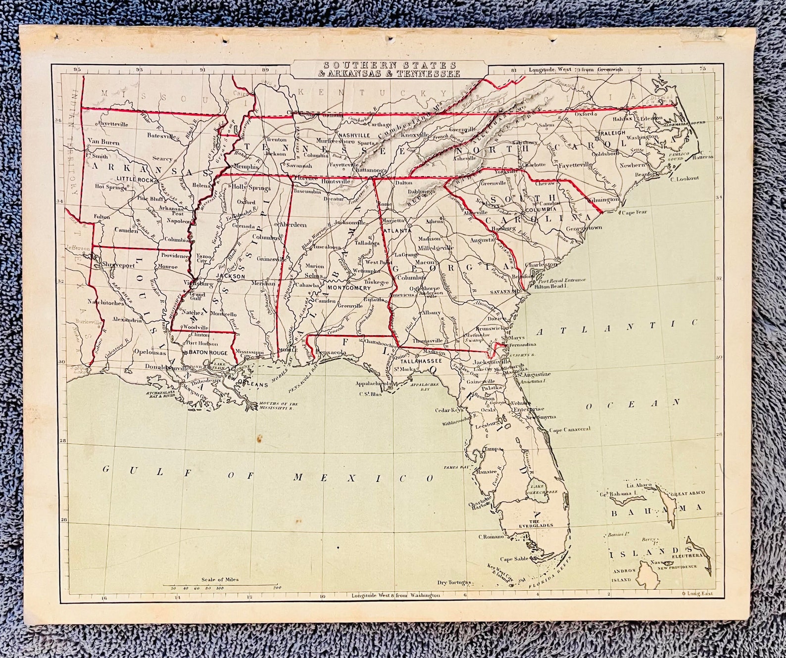 1885 ANTIQUE Vintage Map of the SOUTHERN STATES Georgia, Florida ...