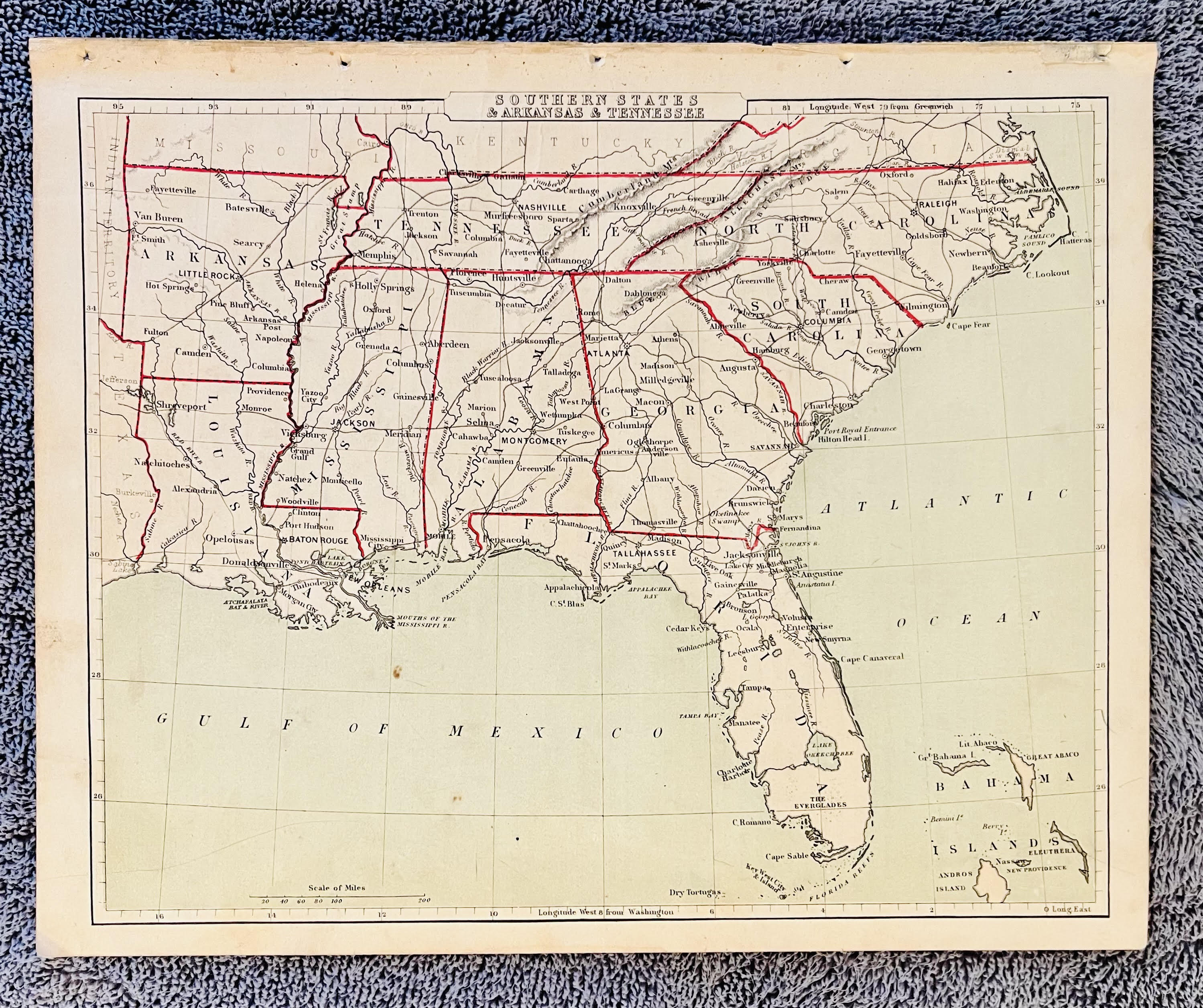 1885 ANTIQUE Vintage Map of the SOUTHERN STATES Georgia, Florida ...
