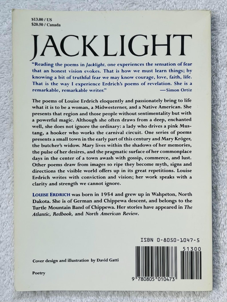 LOUISE ERDRICH - Jacklight: Poems - 1984 Soft Cover Edition - Etsy