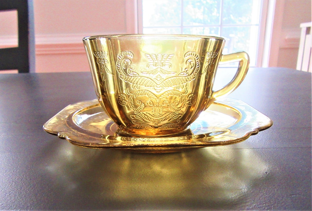 1930's FEDERAL DEPRESSION GLASS Amber "madrid" Coffee / Teacup and ...
