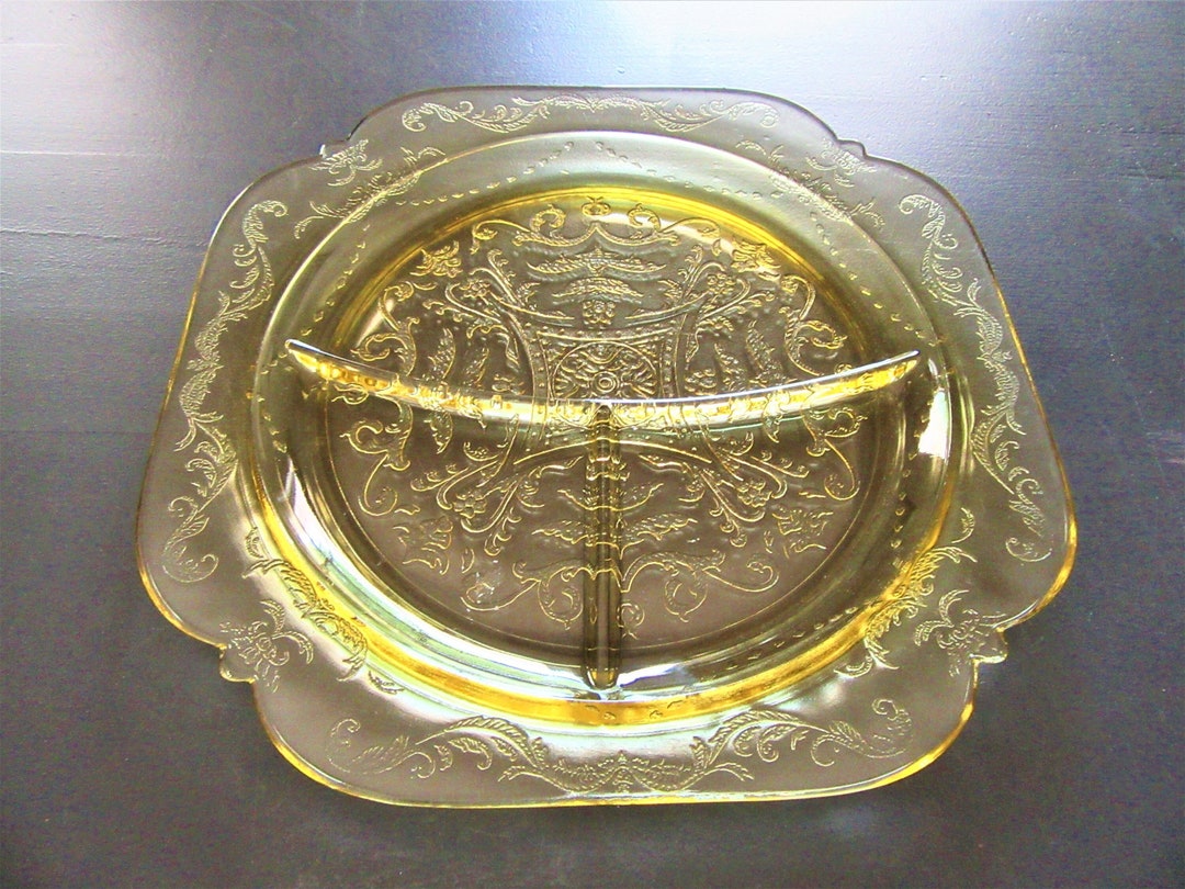 1930 Yellow DEPRESSION GLASS Divided Plate / Sectioned Plate / Madrid ...