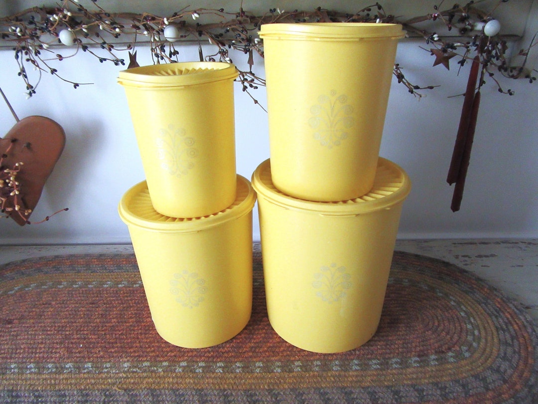 1970's Vintage TUPPERWARE Bright Yellow Servalier Nesting Canister Set ...