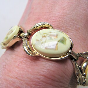 Vintage SIGNED CORO JEWELRY / Lucite Ivory Confetti Bracelet/ Gold Leaf ...