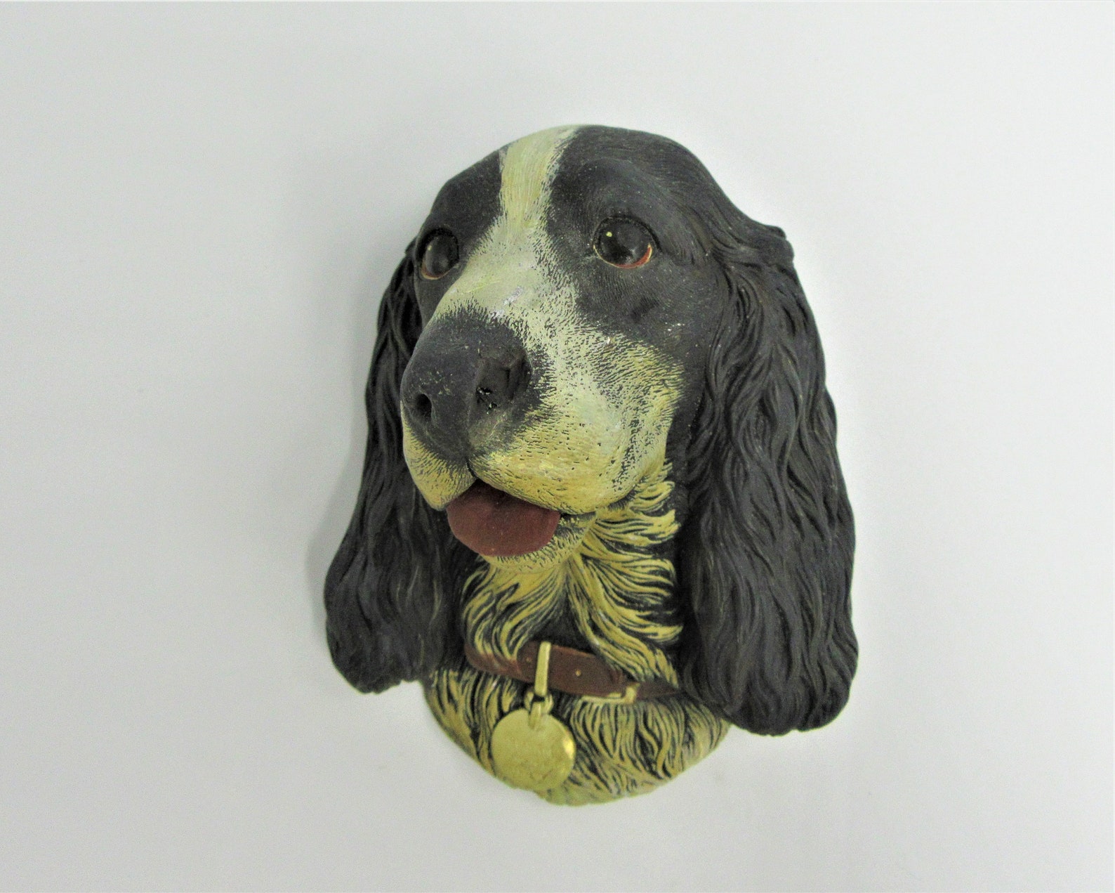 1966 CHALKWARE Black and White COCKER SPANIEL Dog Head & | Etsy