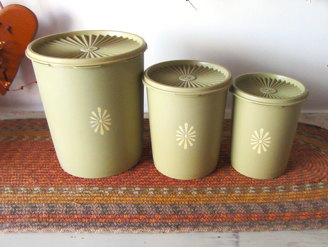 1970's Vintage TUPPERWARE Avocado Green Servalier Nesting Canister Set ...