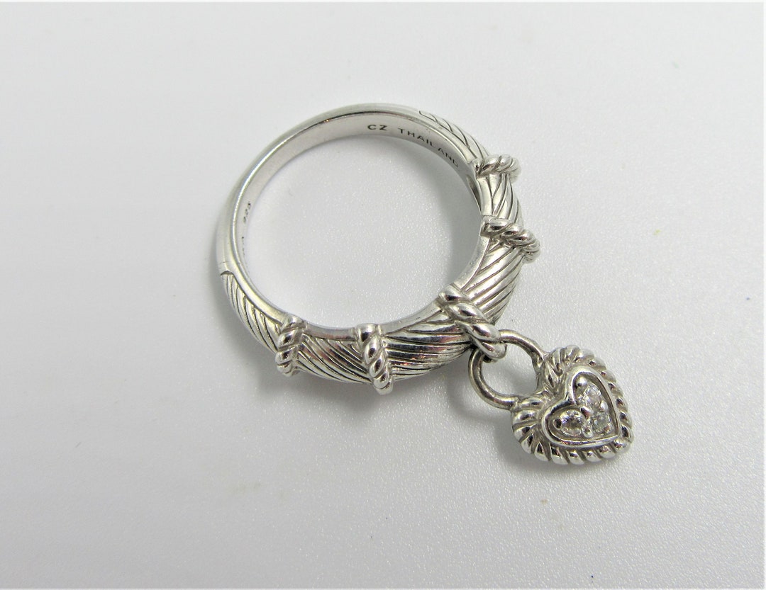 Vintage Judith Ripka Sterling Silver Heart Charm Ring - Size 8.5 - Etsy