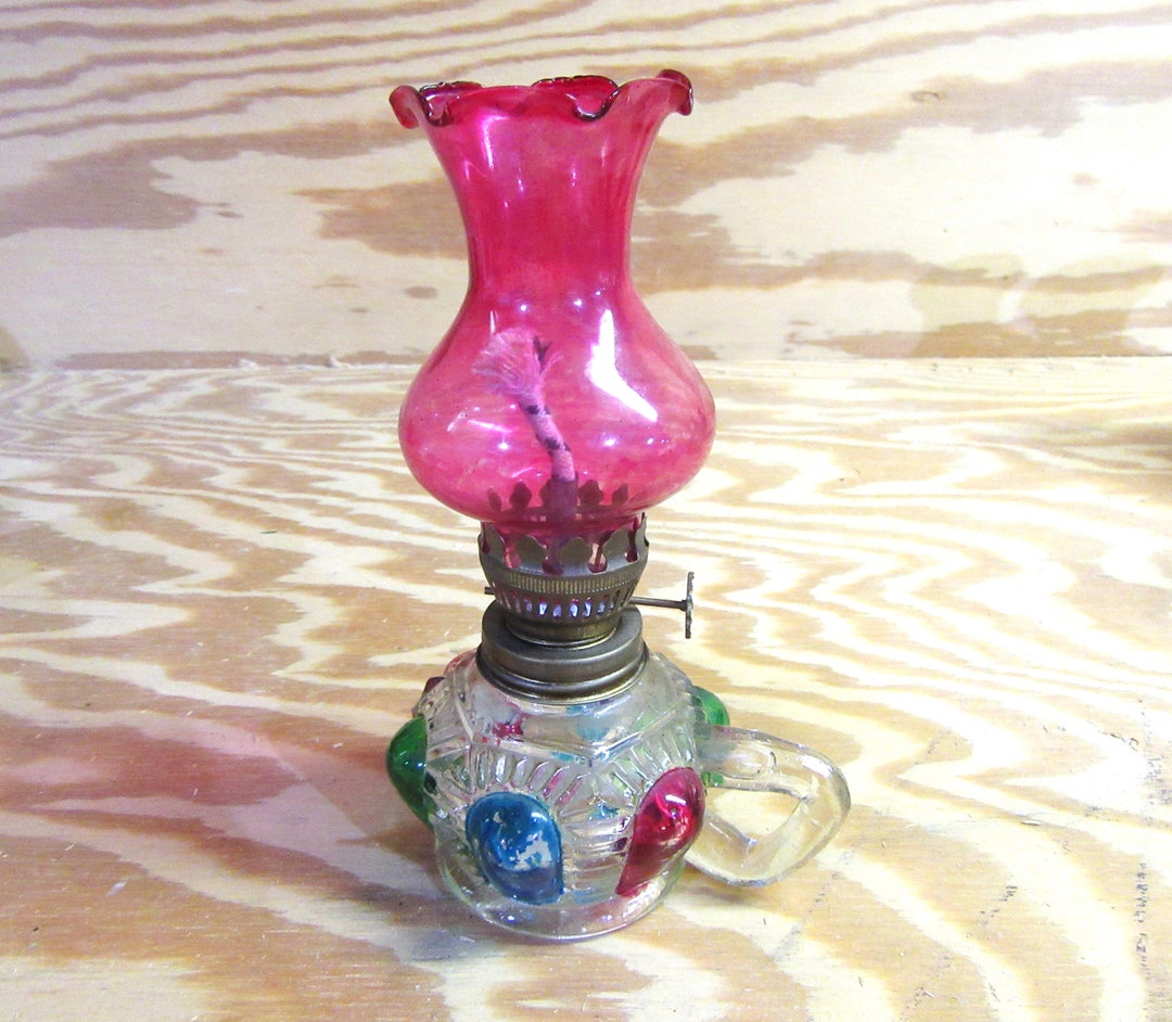 Vintage 1960's Pink Multi Color Glass Mini Oil Lamp / Small Glass Oil ...