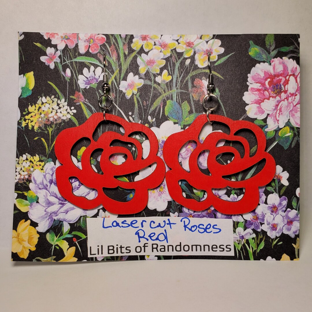 Lightweight Laser Cut Wood Roses Valentinte Earrings Love Crush Punk ...