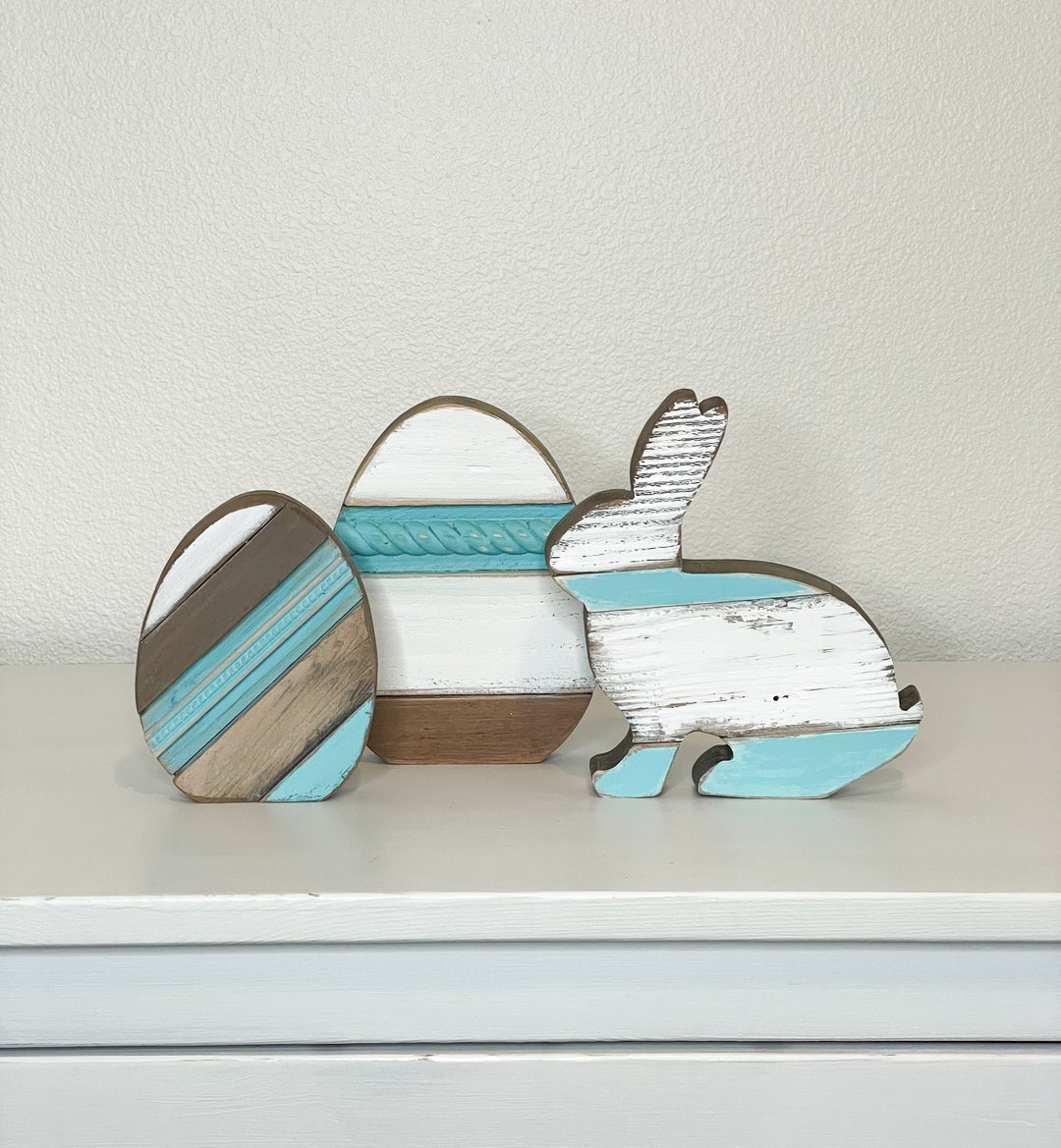 Easter Bunny and Eggs. Reclaimed Wood Easter Decor. Wood Bunny and Eggs ...