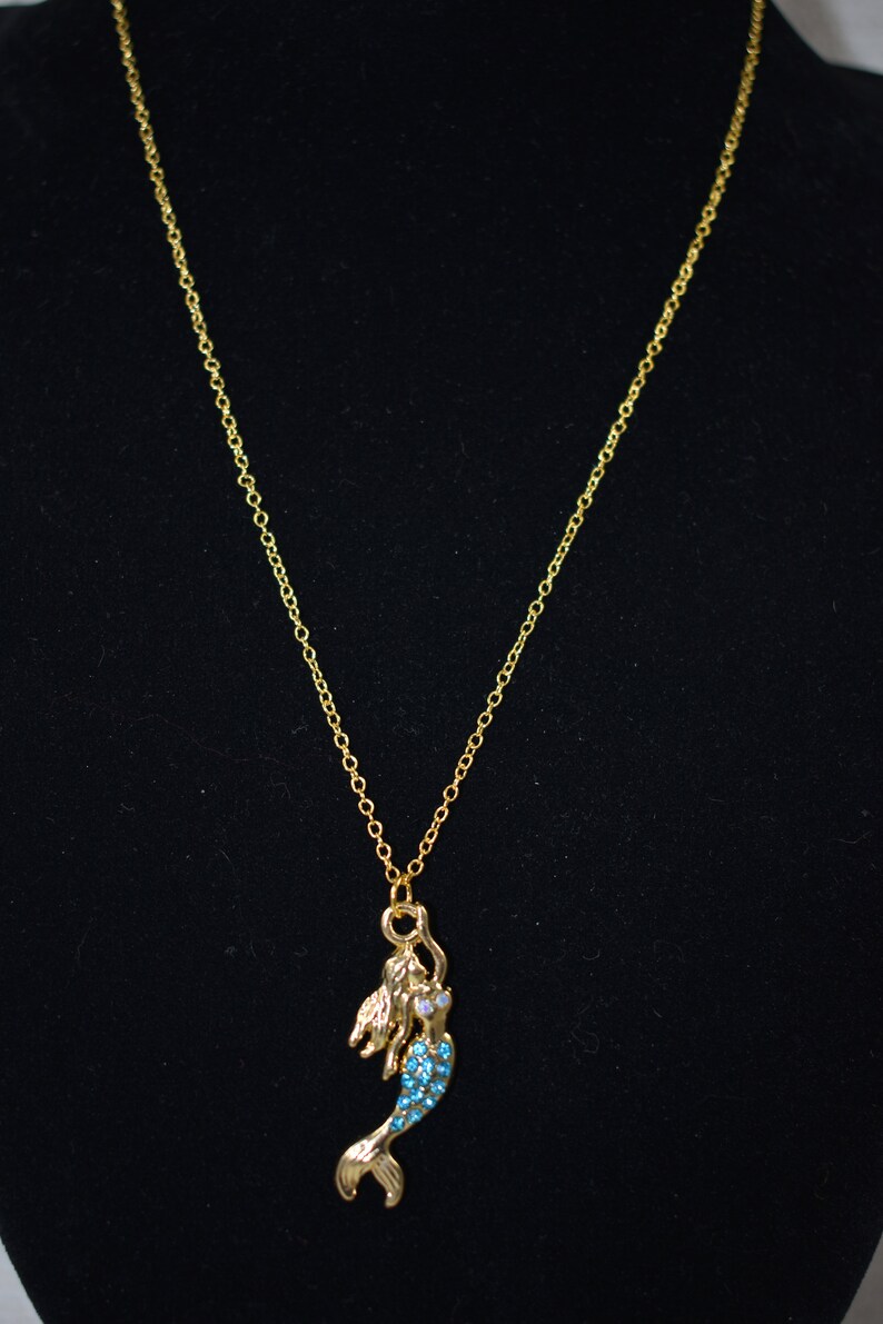 Mermaid Necklace Gold Mermaid With Crystal Rhinestones on 18 K Gold ...