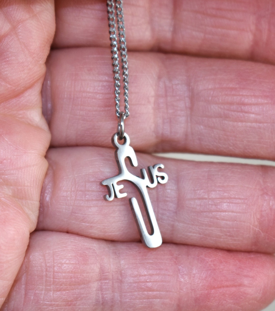 Silver Jesus Cross Necklace in Non-tarnish Stainless Steel, Cross ...
