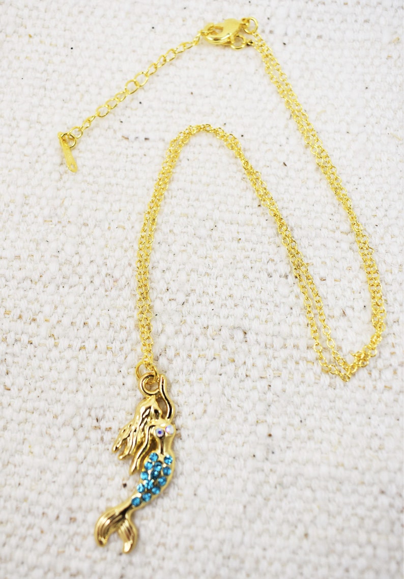 Mermaid Necklace Gold Mermaid With Crystal Rhinestones on 18 K Gold ...