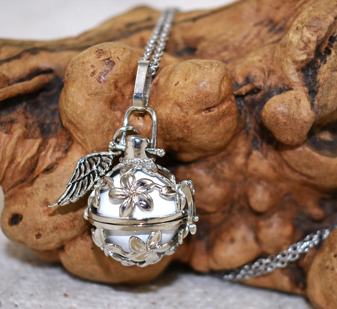Silver Mexican Angel Caller Harmony Chime Ball Hibiscus Floral Locket ...