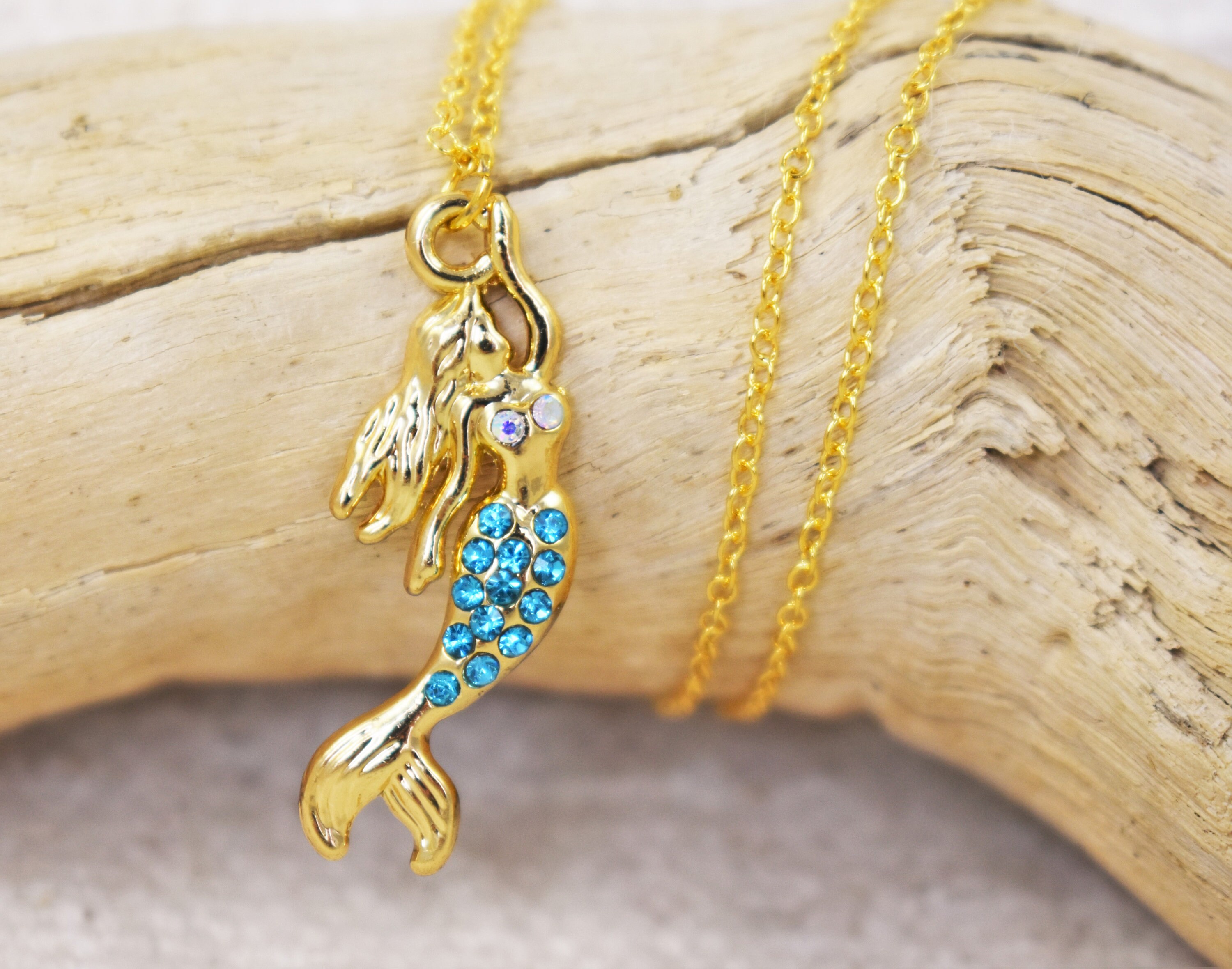 Mermaid Necklace Gold Mermaid With Crystal Rhinestones on 18 K Gold ...