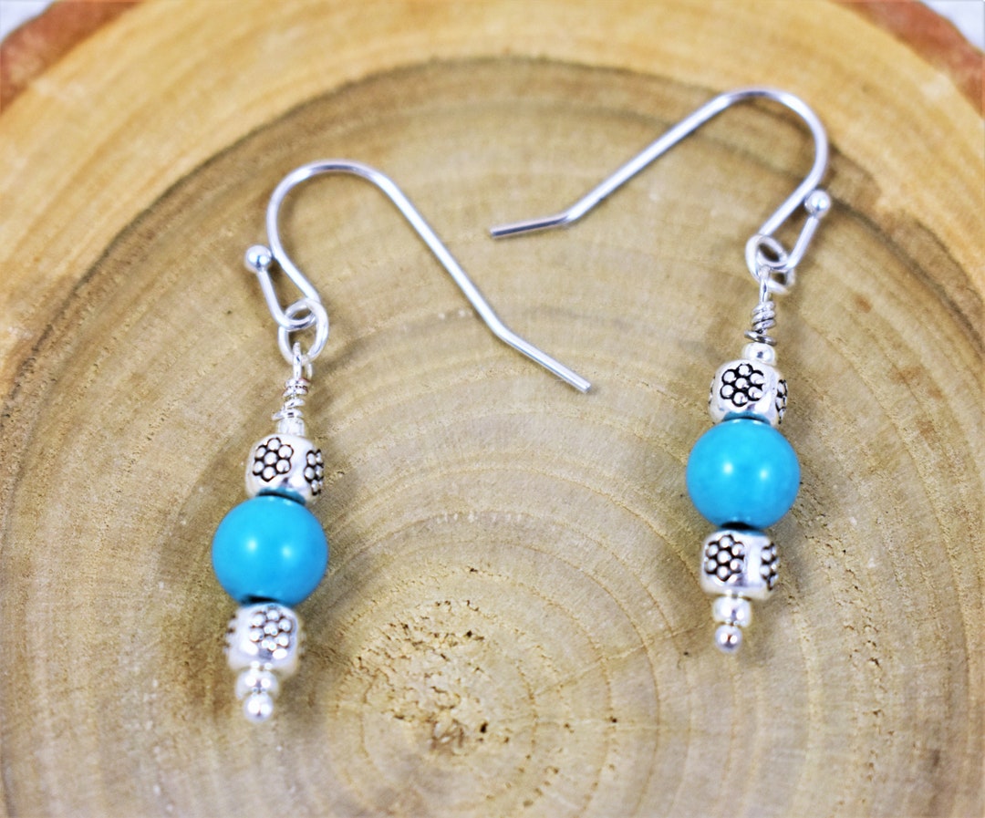 Aretes Plata delicada y aretes de turquesa genuina - Etsy España