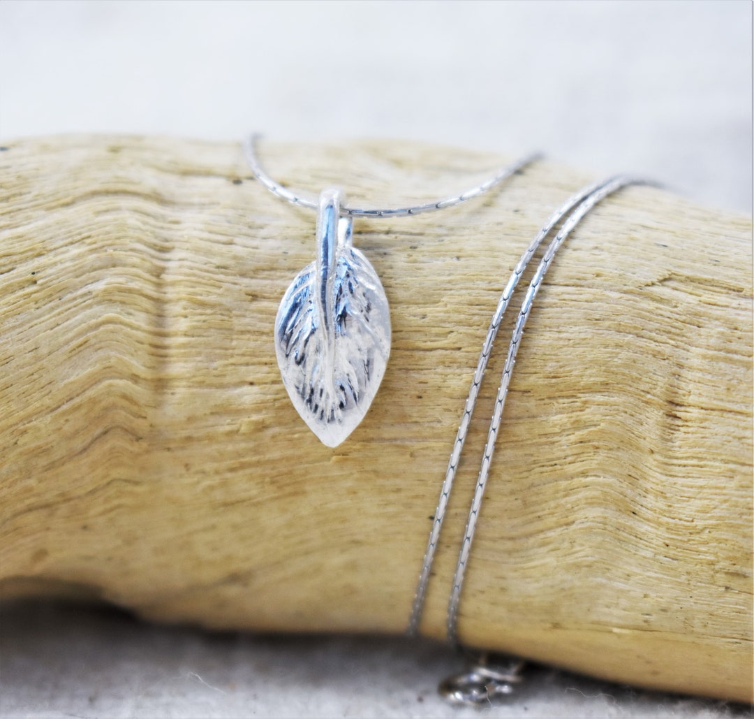 Necklace 999 Fine Silver Delicate Leaf Pendant on Sterling Silver Chain ...