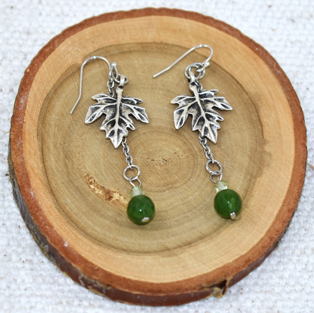 Maple Leaf and Canadian Nephrite Jade Silver Earrings - Etsy
