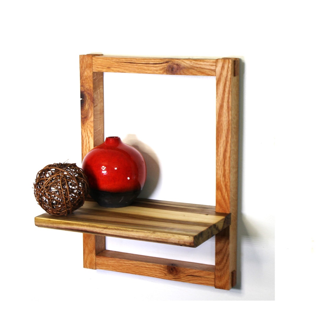 Red Oak and Poplar Framed Styled Shelf With Keyhole Hook Mount - Etsy