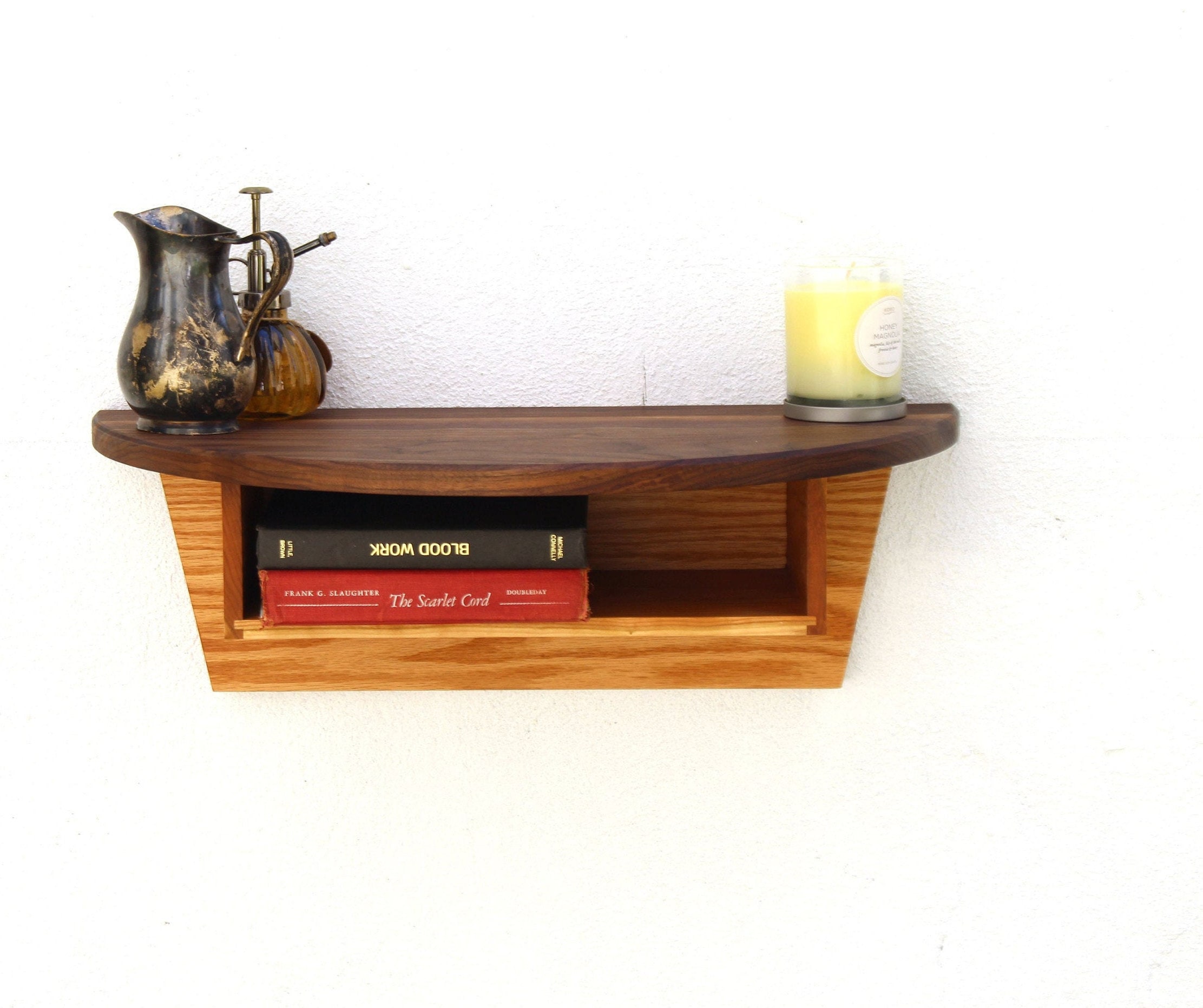 Large Half Round Shelf With Cubby Walnut Semi Circle Floating - Etsy