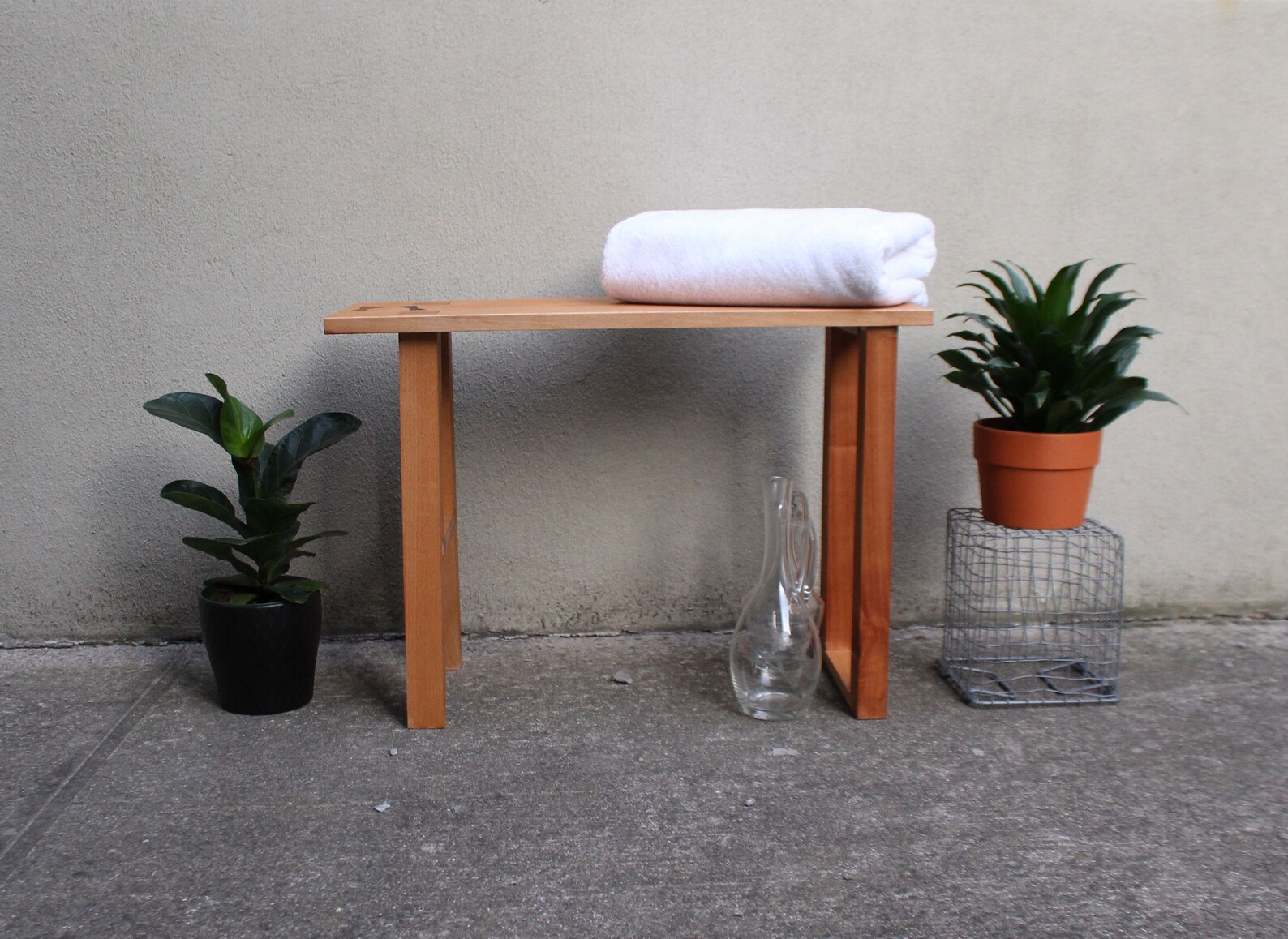 Small Beech & Cherry Wood Indoor Bench, Rustic Hallway Bench, Bedfoot ...