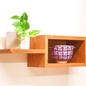 Wood Display Shelf With Cubby, Natural Finish Wooden Floating Shelf ...