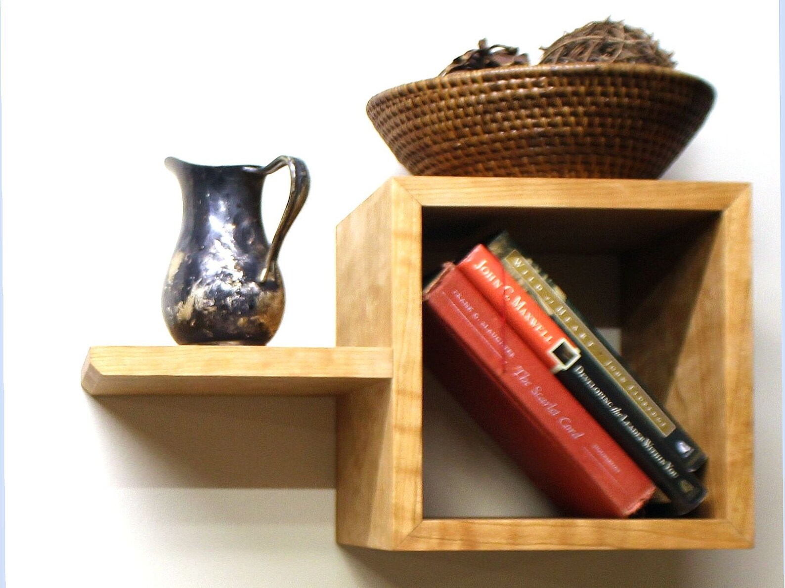 Natural Finish Wooden Floating Shelf With Cubby Hidden Mount | Etsy