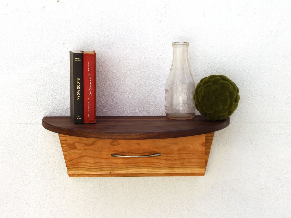 Entryway Floating Shelf With Drawer Walnut Cherry Wooden | Etsy