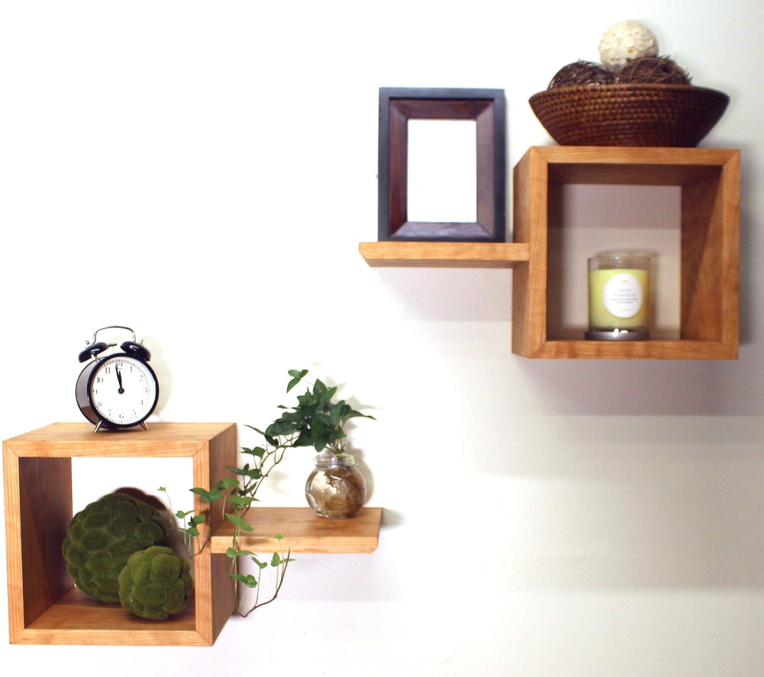 Wooden Floating Cube Storage With Shelf Set Hidden Mount - Etsy