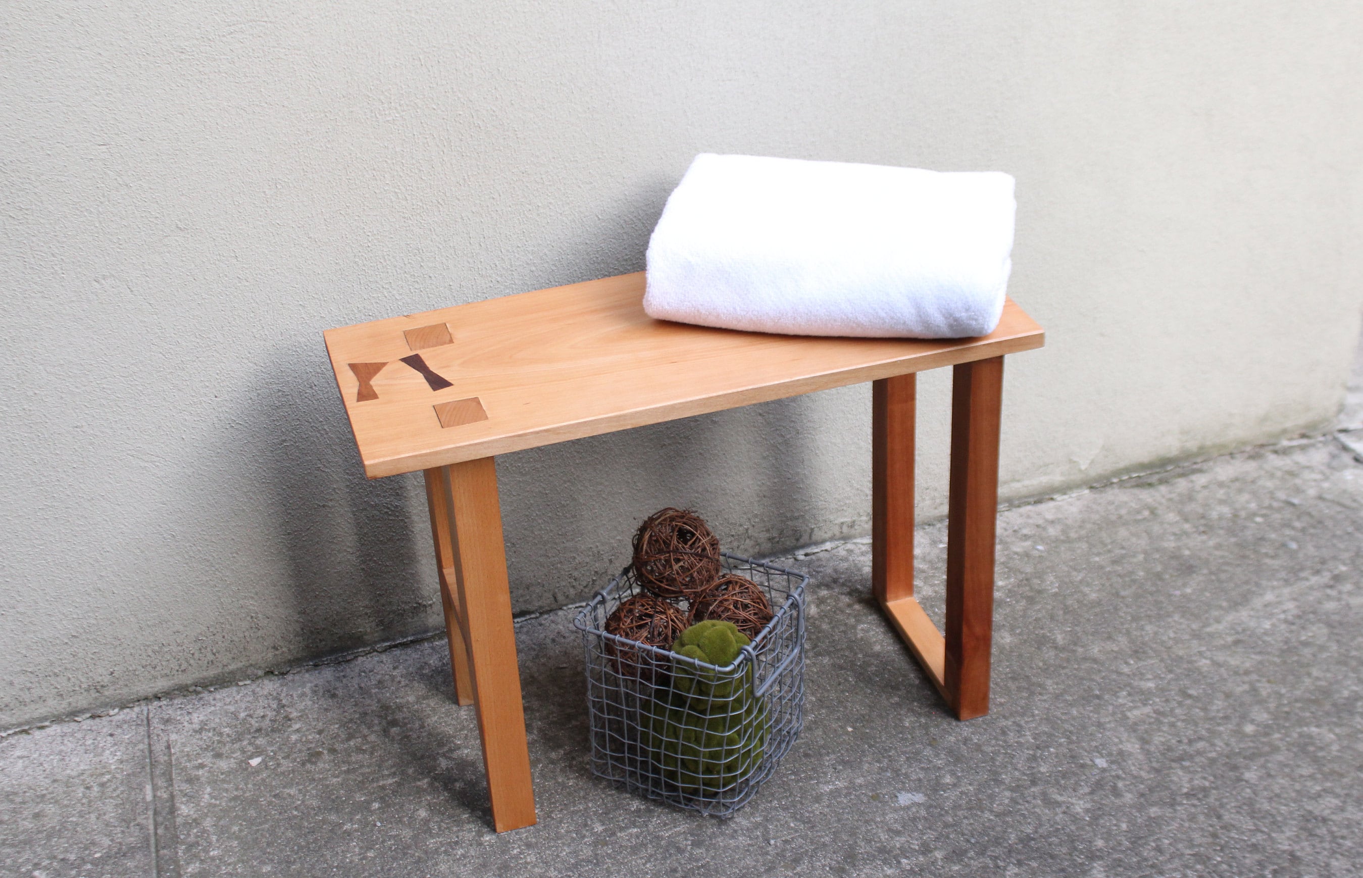 Small Beech & Cherry Wood Indoor Bench, Rustic Hallway Bench, Bedfoot ...