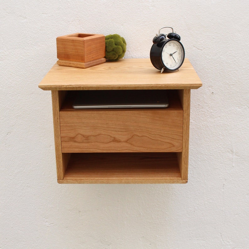 Night Table With Shelf and Drawer, Hidden Mount Bedside Table, Floating ...