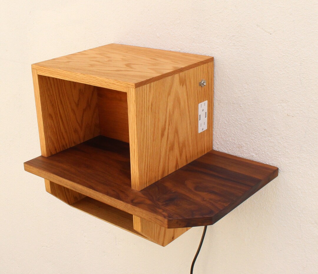 Bedside Shelf With USB Charging & LED Lighting, Floating Hidden Mount ...