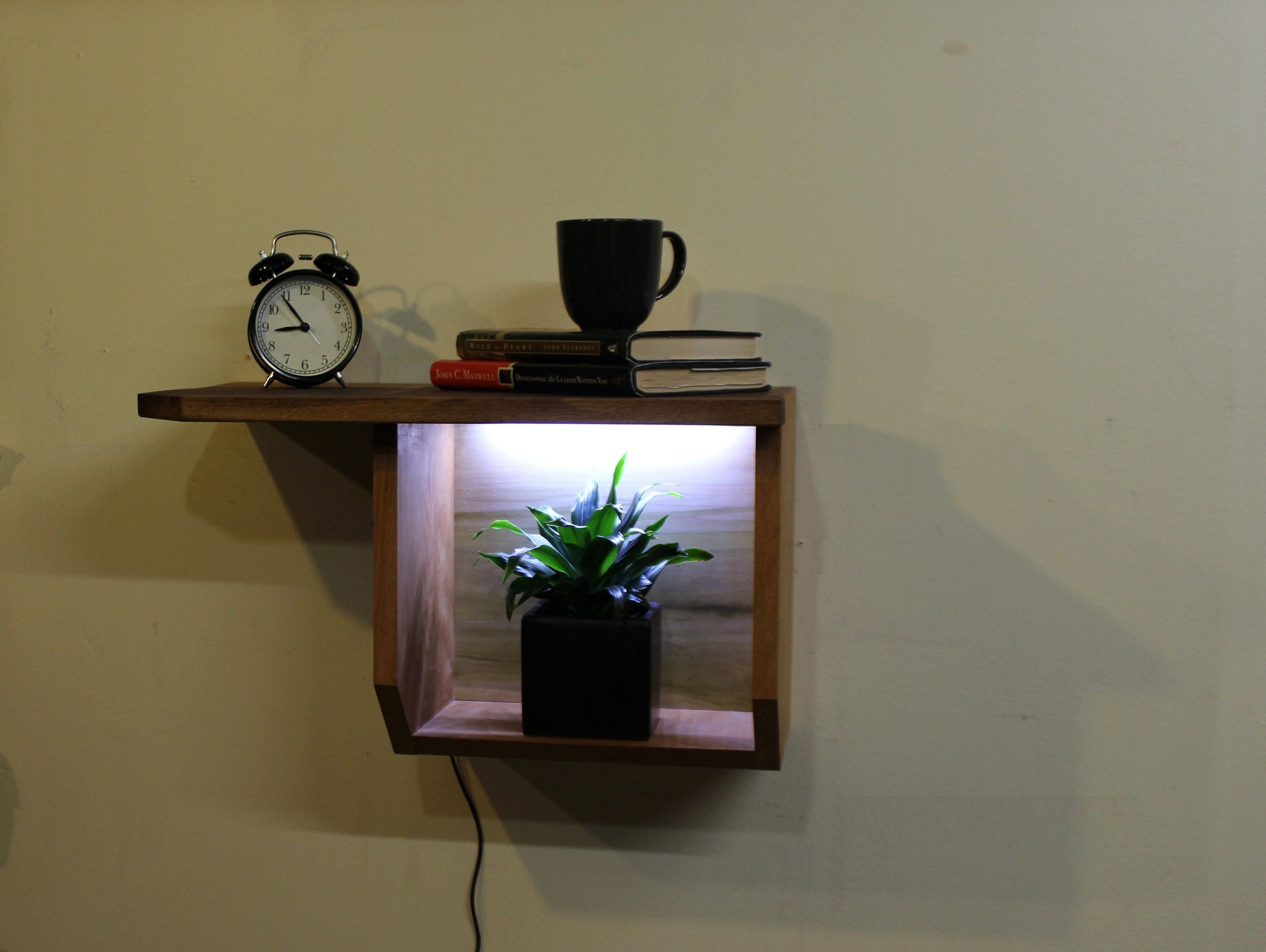 LED Lighting Bedside Table, Night Stand With Cubby & Shelf, Modern ...