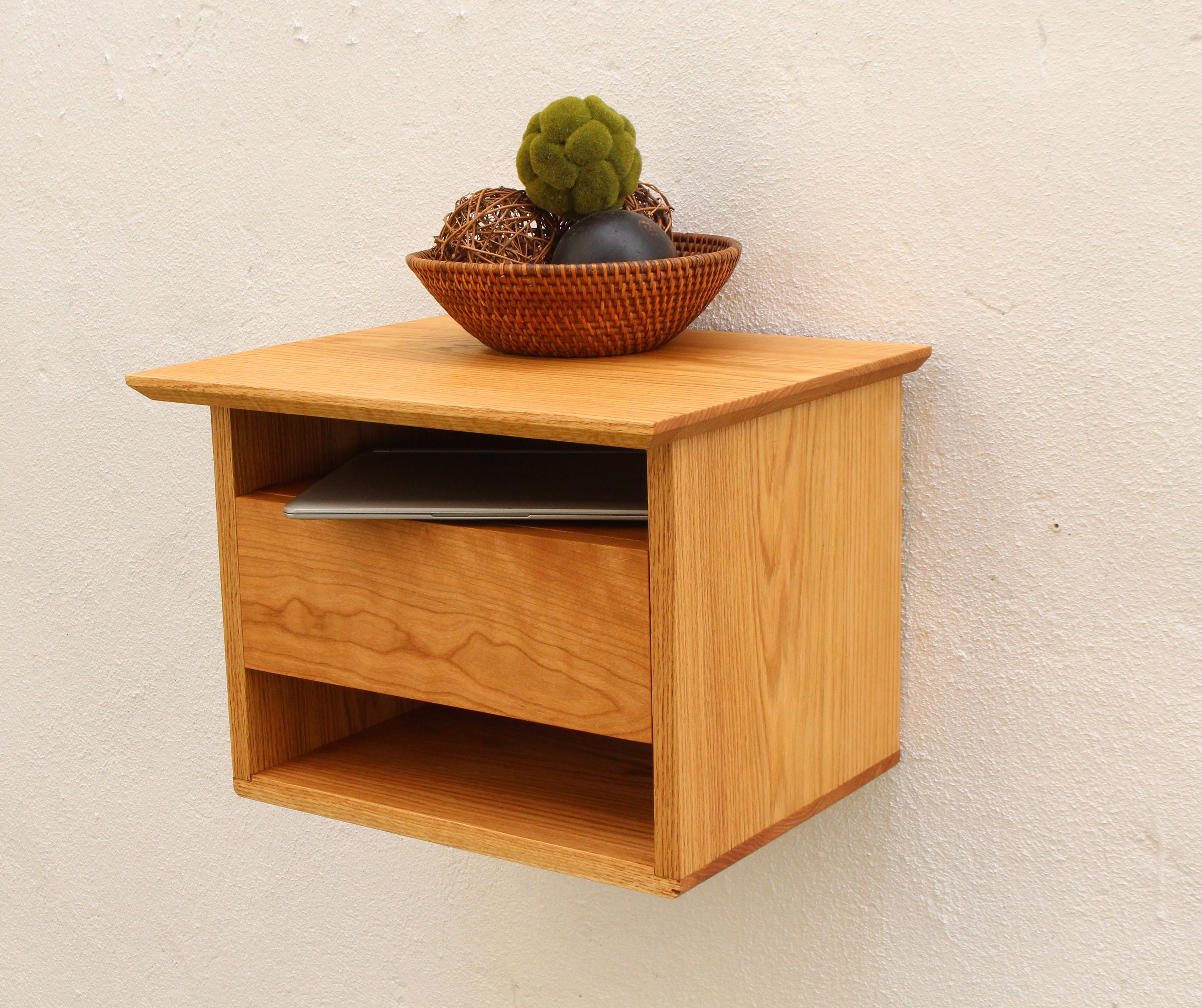 Night Table With Shelf and Drawer, Hidden Mount Bedside Table, Floating ...