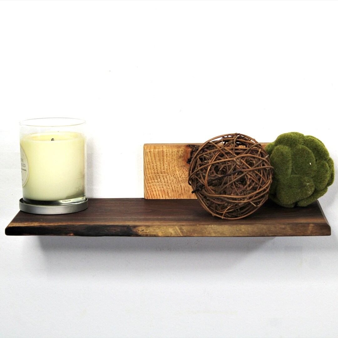 Mid Century Modern Walnut and Redoak Floating Shelf With Keyhole Hooks ...