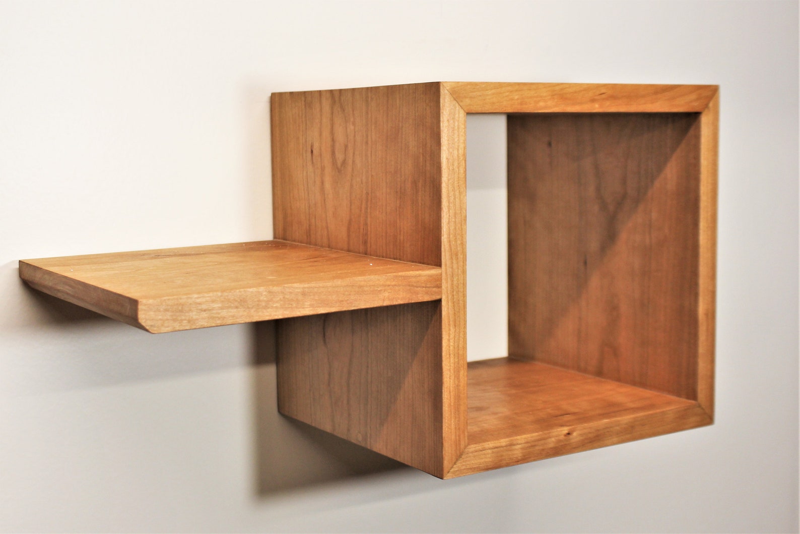 Natural Finish Wooden Floating Shelf With Cubby Hidden Mount | Etsy