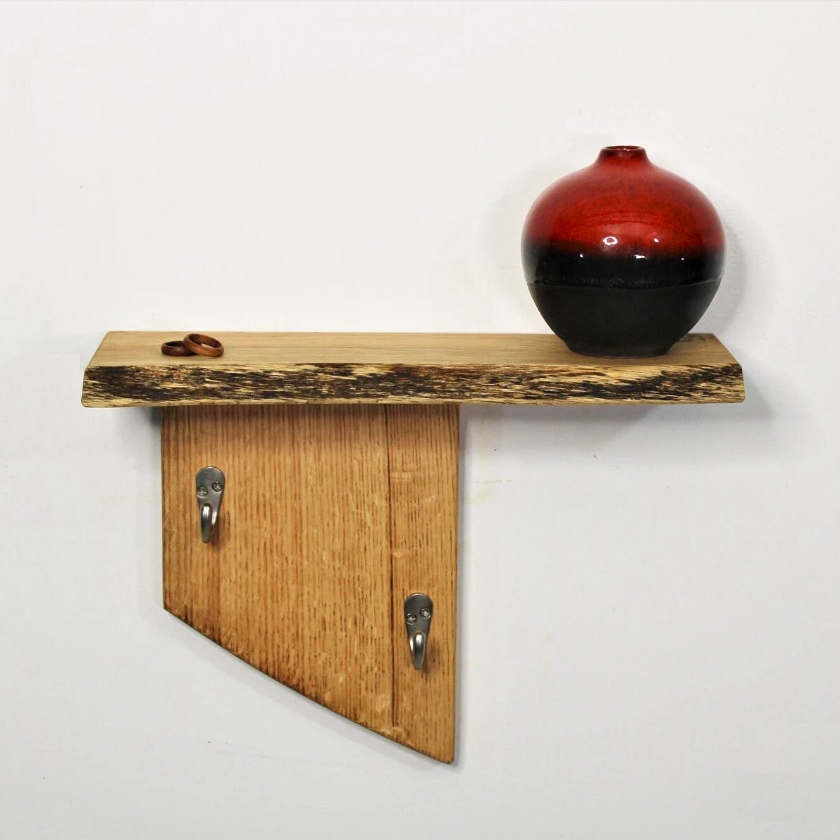 Red Oak Rustic Shelf With End Grain Exposure and Easy Install Keyhole ...