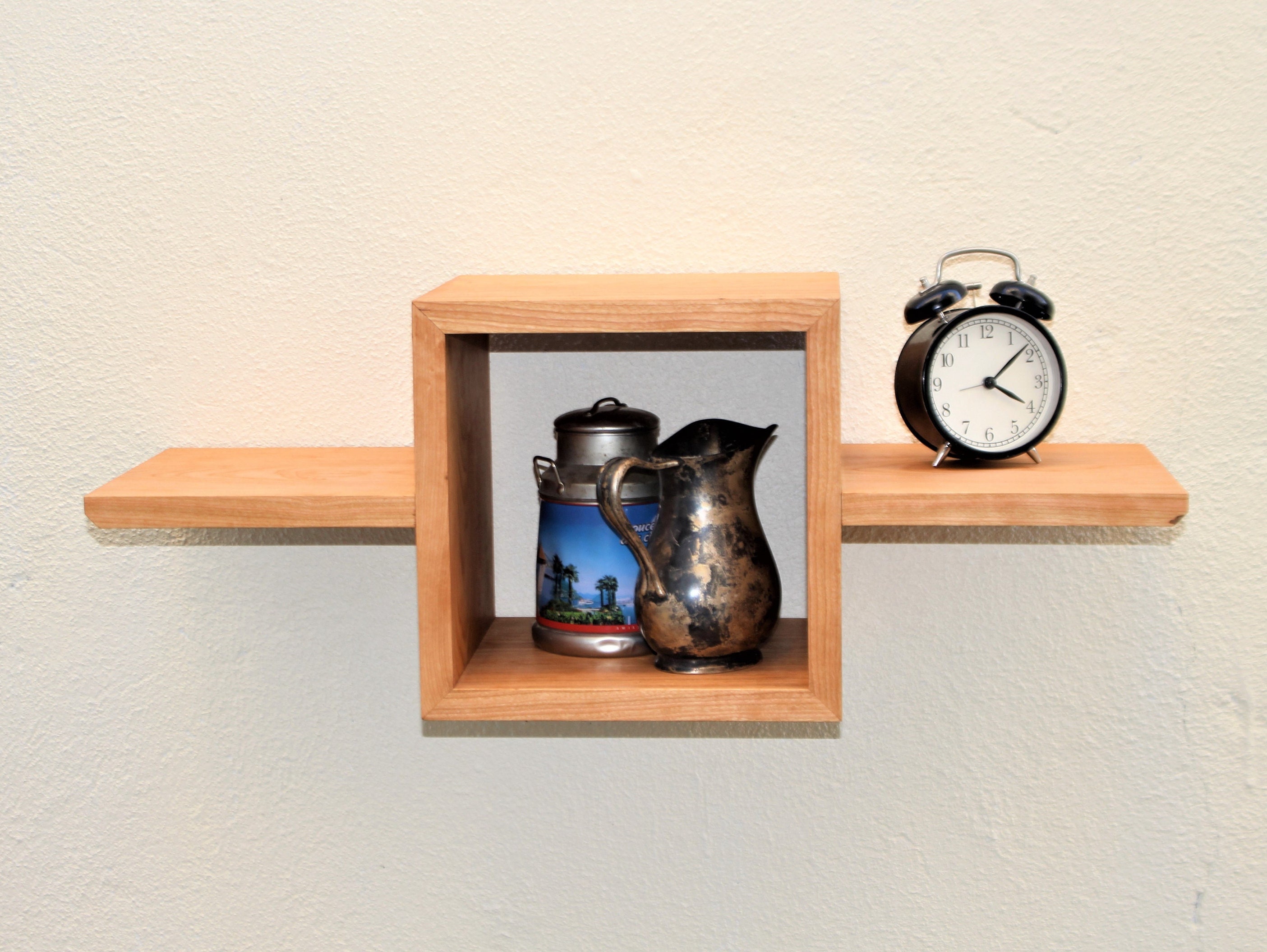 Wooden Floating Cube Storage With Shelf Set, Hidden Mount Cubby Display ...