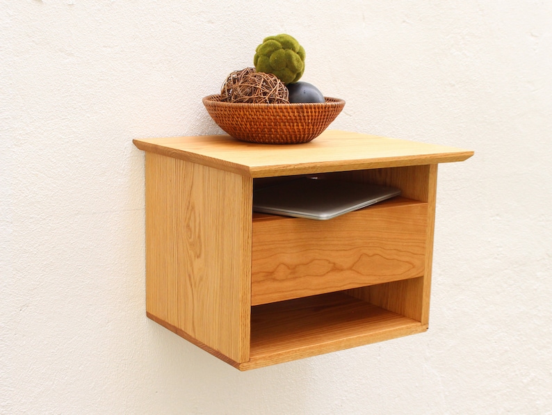Night Table With Shelf and Drawer, Hidden Mount Bedside Table, Floating ...