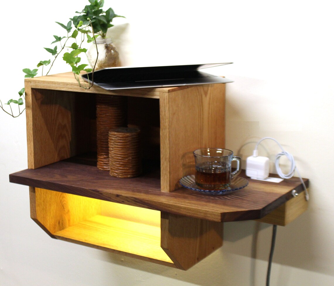 Bedside Shelf With USB Charging & LED Lighting Floating - Etsy